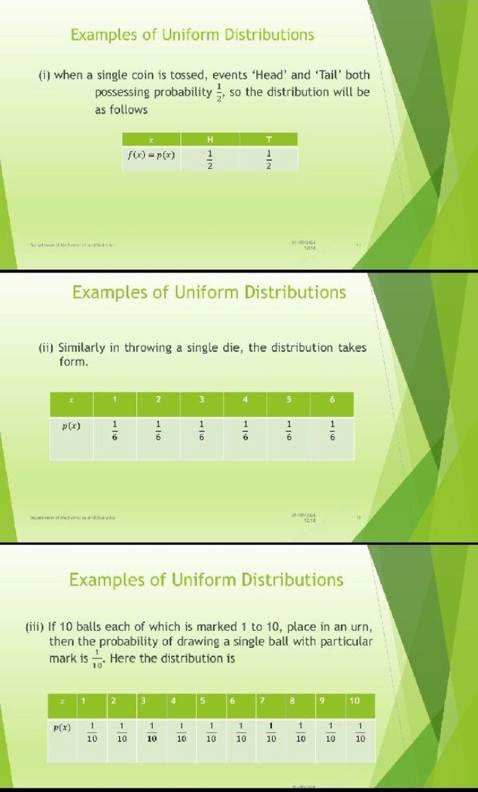 Examples of Uniform Distributions (i) When a single coin is tossed, even..