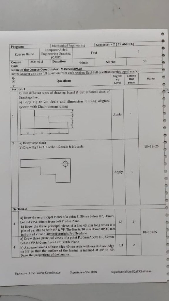 Here are the questions from the Computer Aided Engineering Drawing exam: