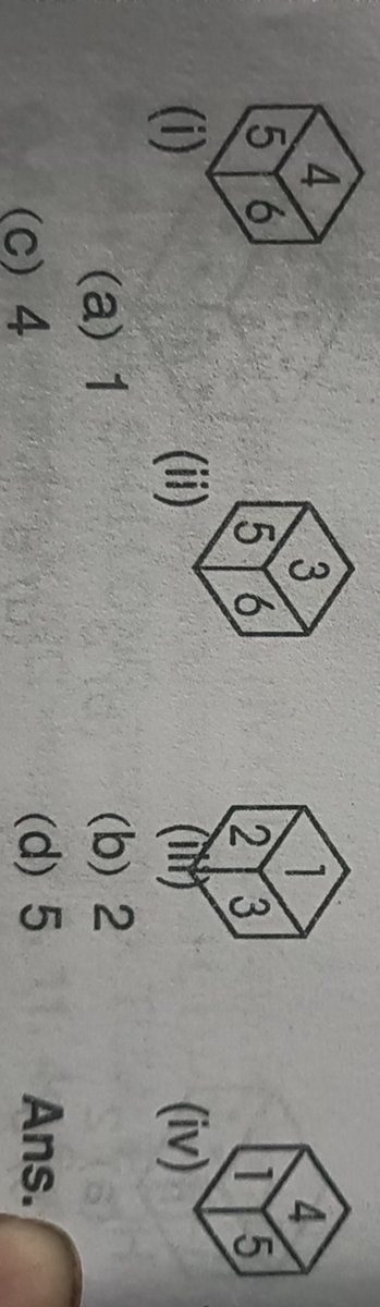 The image shows four different views of a standard die. Based on these vi..