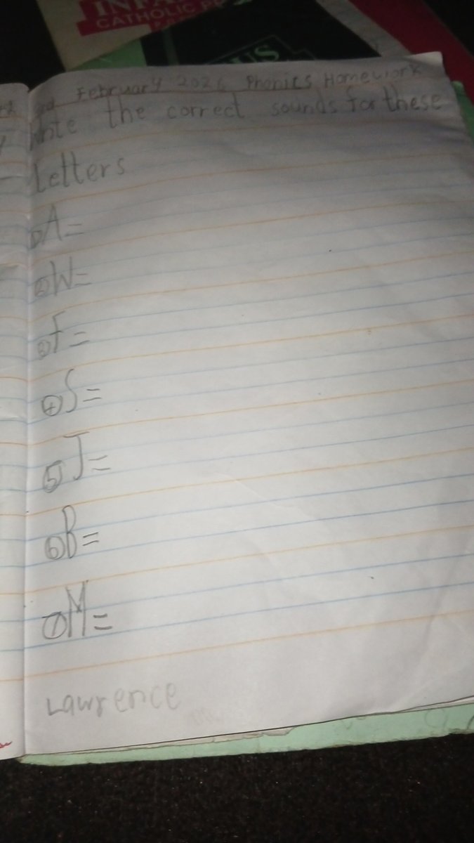 2nd February 2026 Phonics Homework Write the correct sounds for these Let..