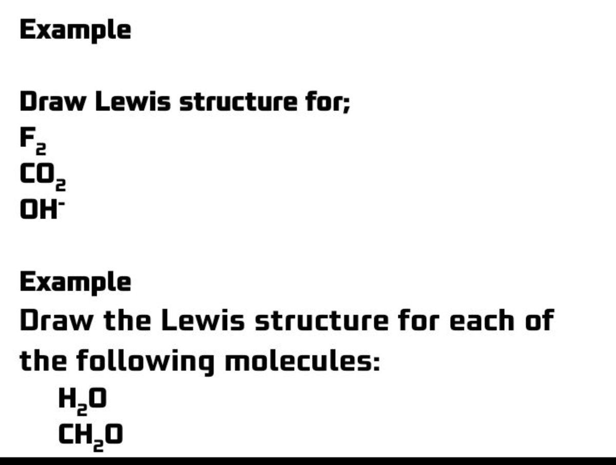 Draw Lewis structure for: F₂ CO₂ OH⁻ Draw the Lewis structure for each