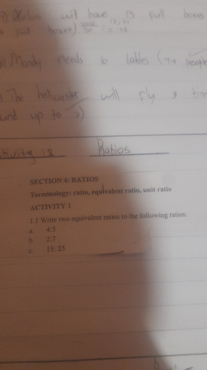 SECTION 4: RATIOS Terminology: ratio, equivalent ratio, unit ratio ACTIVI..