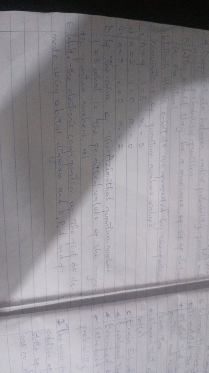 Here are some questions related to atomic structure and quantum numbers: