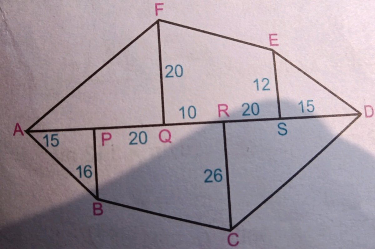 The image shows a polygon ABCDEF with various lengths marked. There are p..