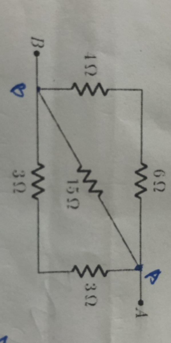 The image shows a circuit diagram with several resistors. Calculate the e..