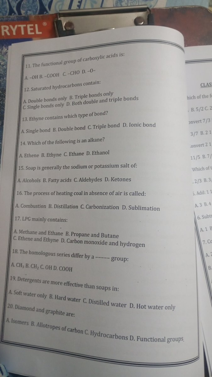 The functional group of carboxylic acids is: A. -OH B. -COOH C. -CHO D.