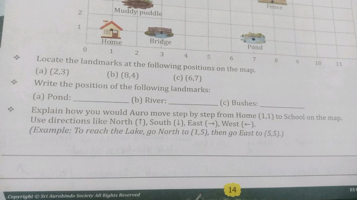 Locate the landmarks at the following positions on the map. (a) (2,3) (b)..