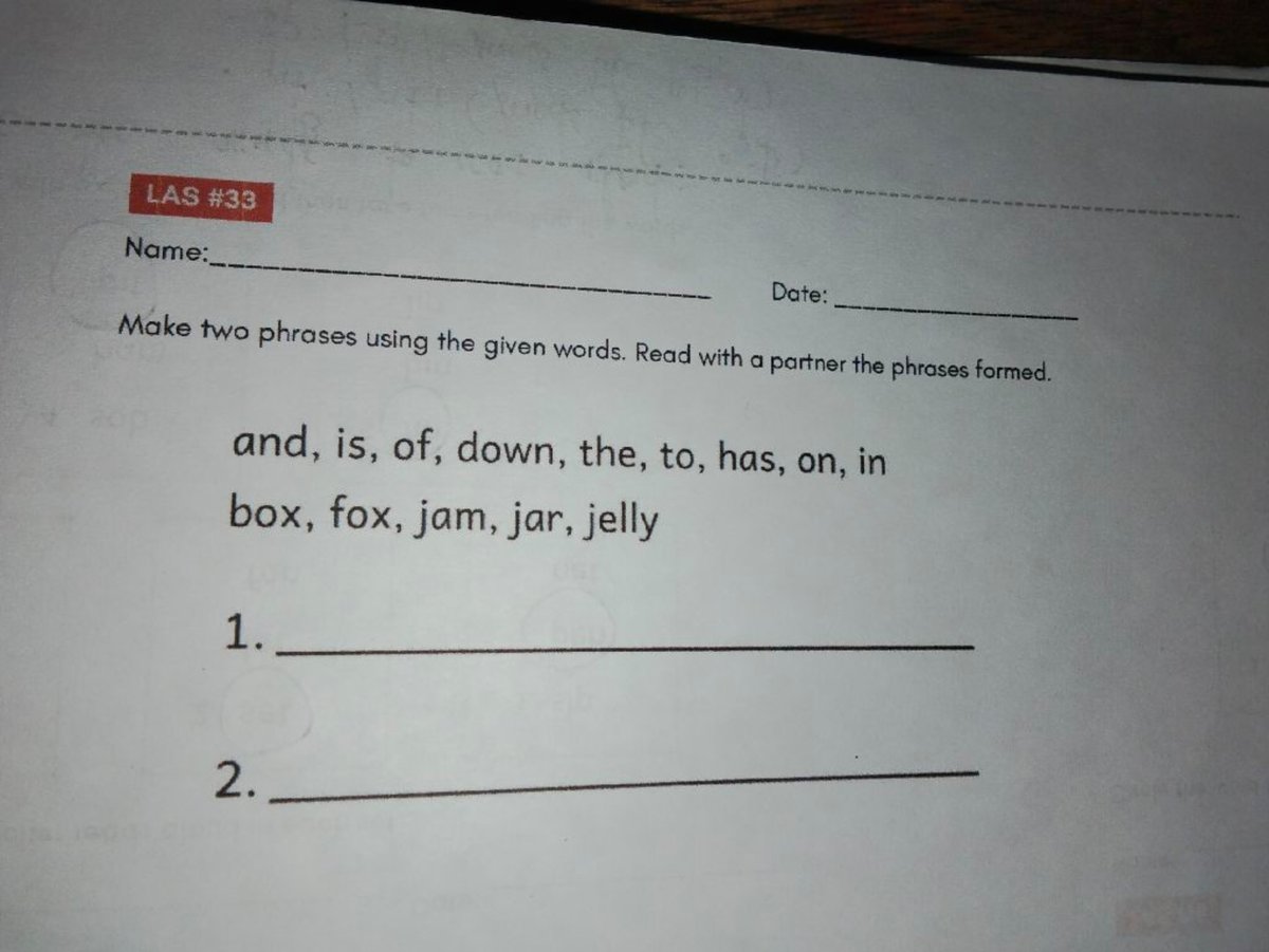Make two phrases using the given words. Read with a partner the phrases f..