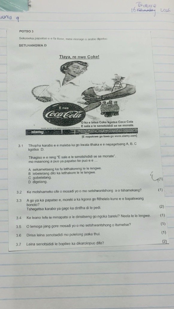 POTSO 3 Sekaseka papatso e e fa flase, mme morago o arabe dipotso SETLHAN..