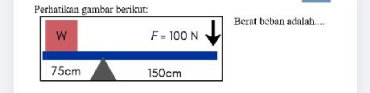 Perhatikan gambar berikut: Berat beban adalah..... (The image shows a l..