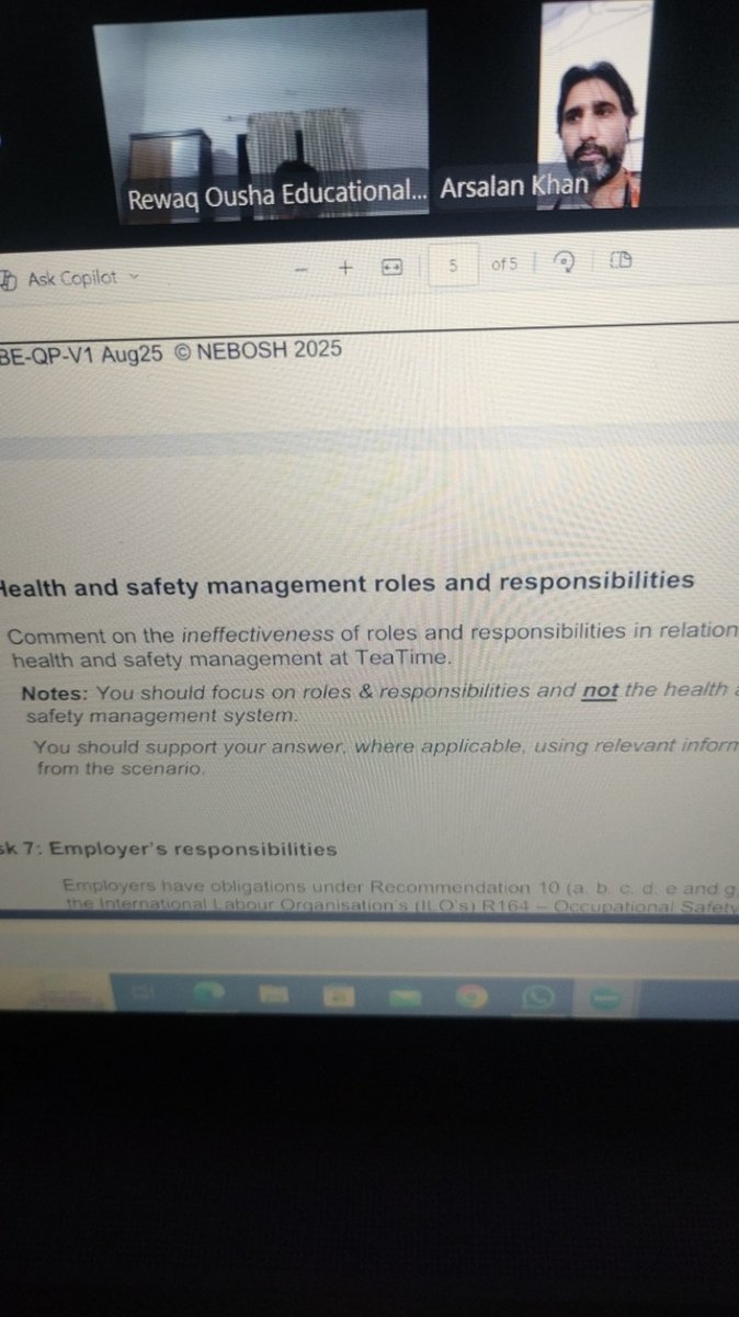 Health and safety management roles and responsibilities Comment on the i..