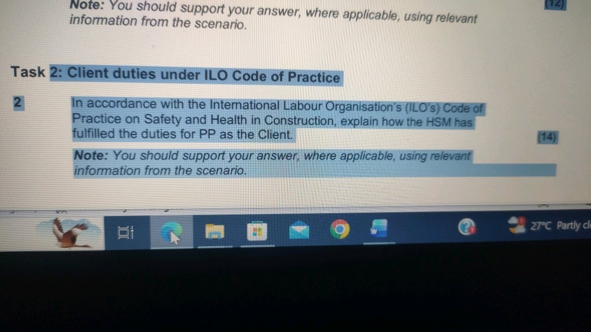Task 2: Client duties under ILO Code of Practice In accordance with the