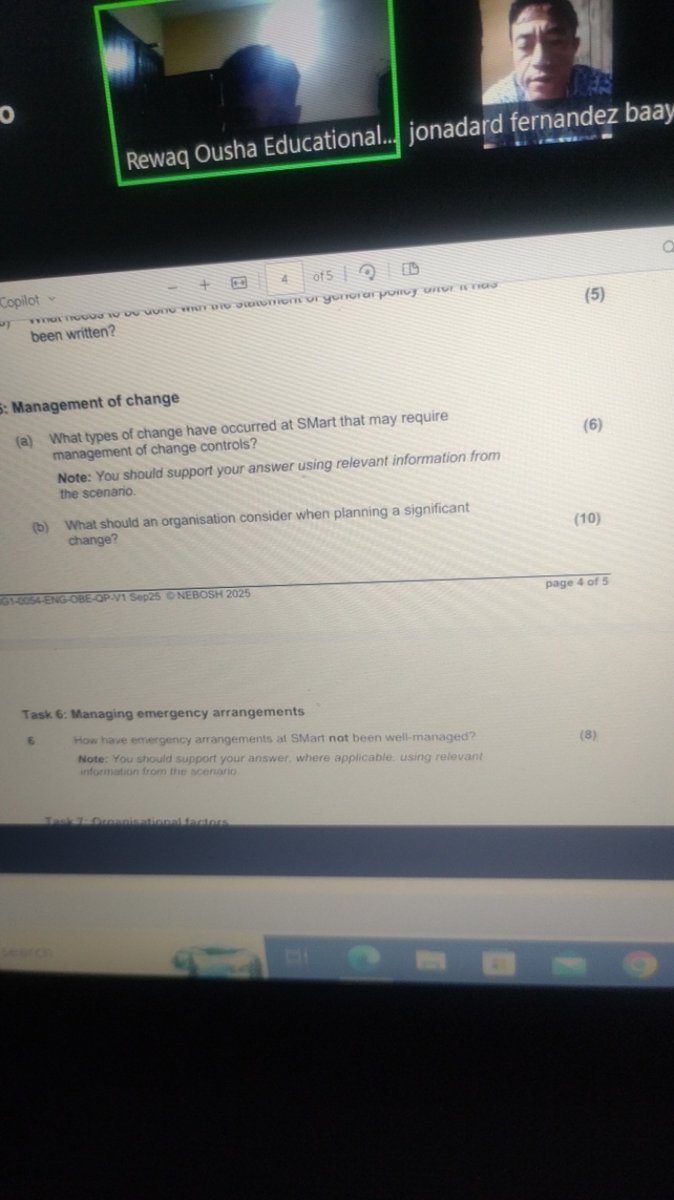 5: Management of change (a) What types of change have occurred at SMart