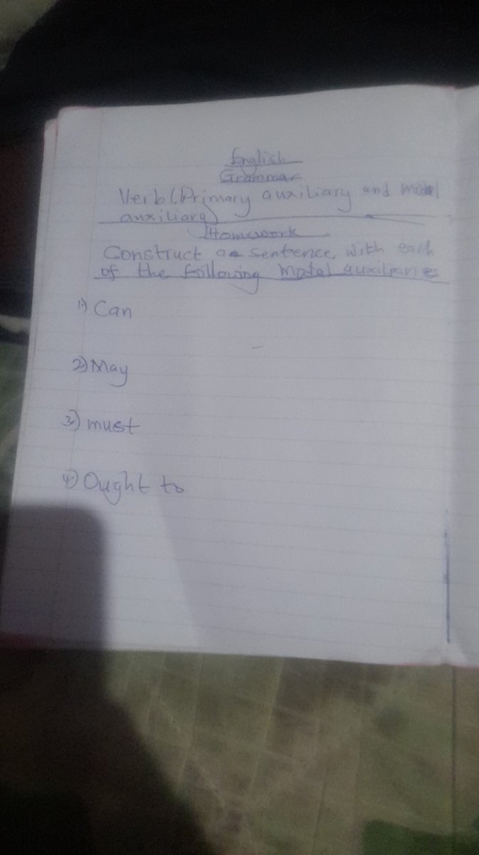 English Grammar Verb (Primary auxiliary and modal auxiliary) Homework Con..