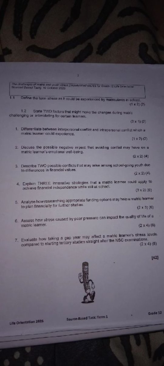 The challenges of matric and youth stress (Unpublished source for Grade 1..