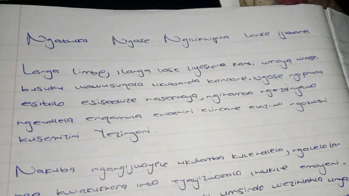 Ngathika Ngase Ngiliknipha Lenke Jubare Langa Limbe, ilanga lase liyesion..
