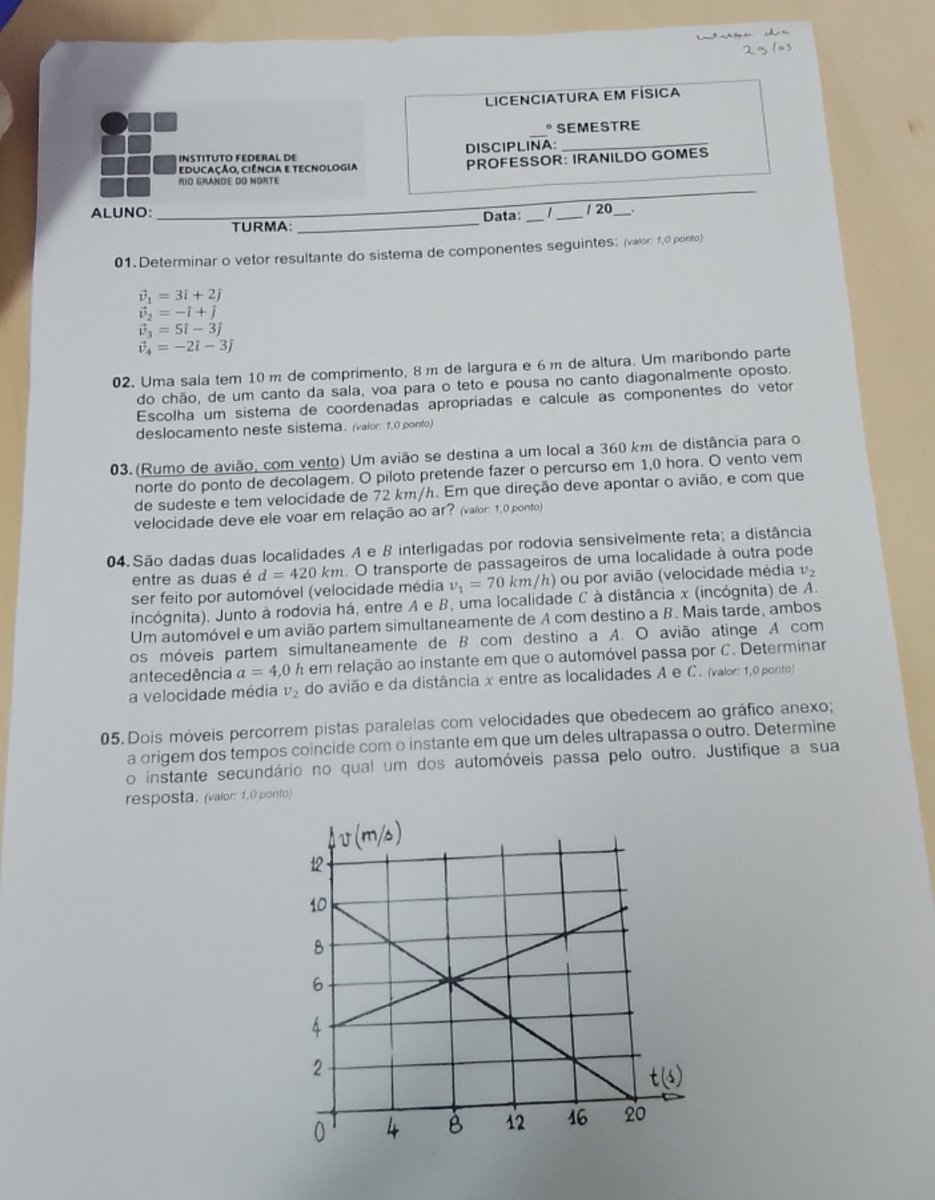 Here are the questions: 01. Determine the resultant vector of the follow..