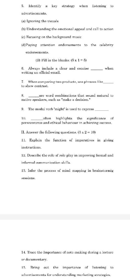 Identify a key strategy when listening to advertisements. (a) Ignoring th..