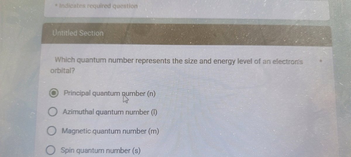 Which quantum number represents the size and energy level of an electron'..