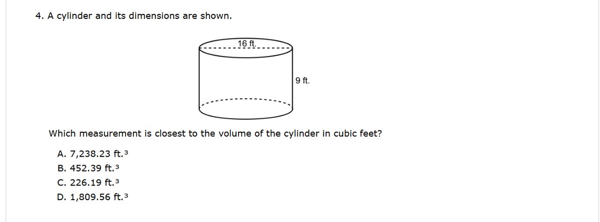 A cylinder and its dimensions are shown. [Diagram of a cylinder with dia..