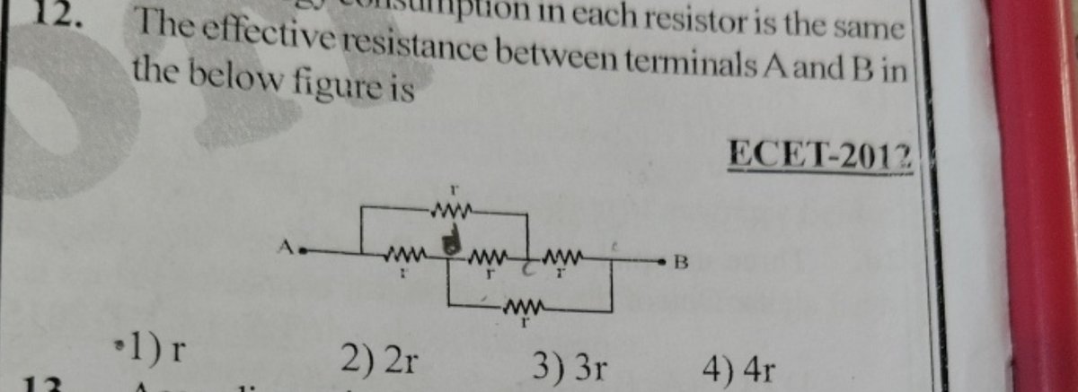 The effective resistance between terminals A and B in the below figure is..