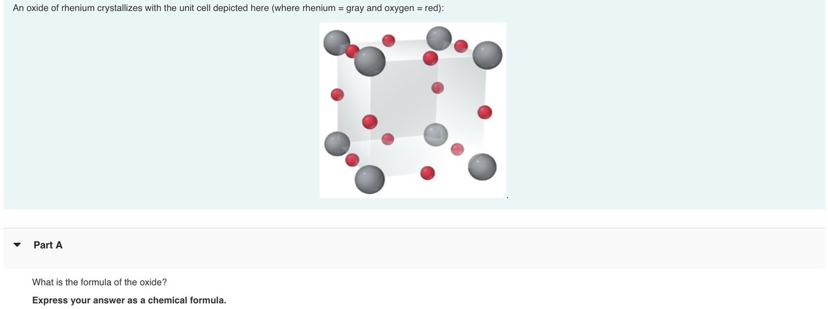 An oxide of rhenium crystallizes with the unit cell depicted here (where