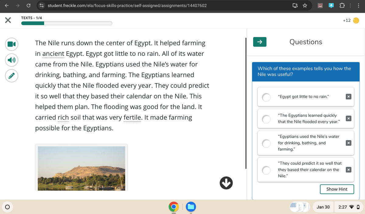 The Nile runs down the center of Egypt. It helped farming in ancient Egyp..