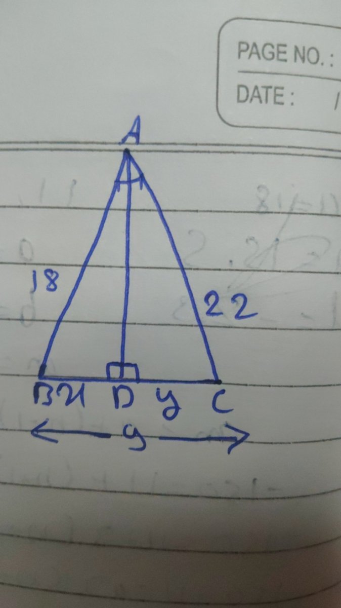 The image shows a triangle ABC with a line segment AD perpendicular to BC..