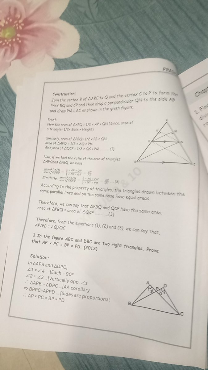 In the figure ABC and DBC are two right triangles. Prove that AP × PC = B..