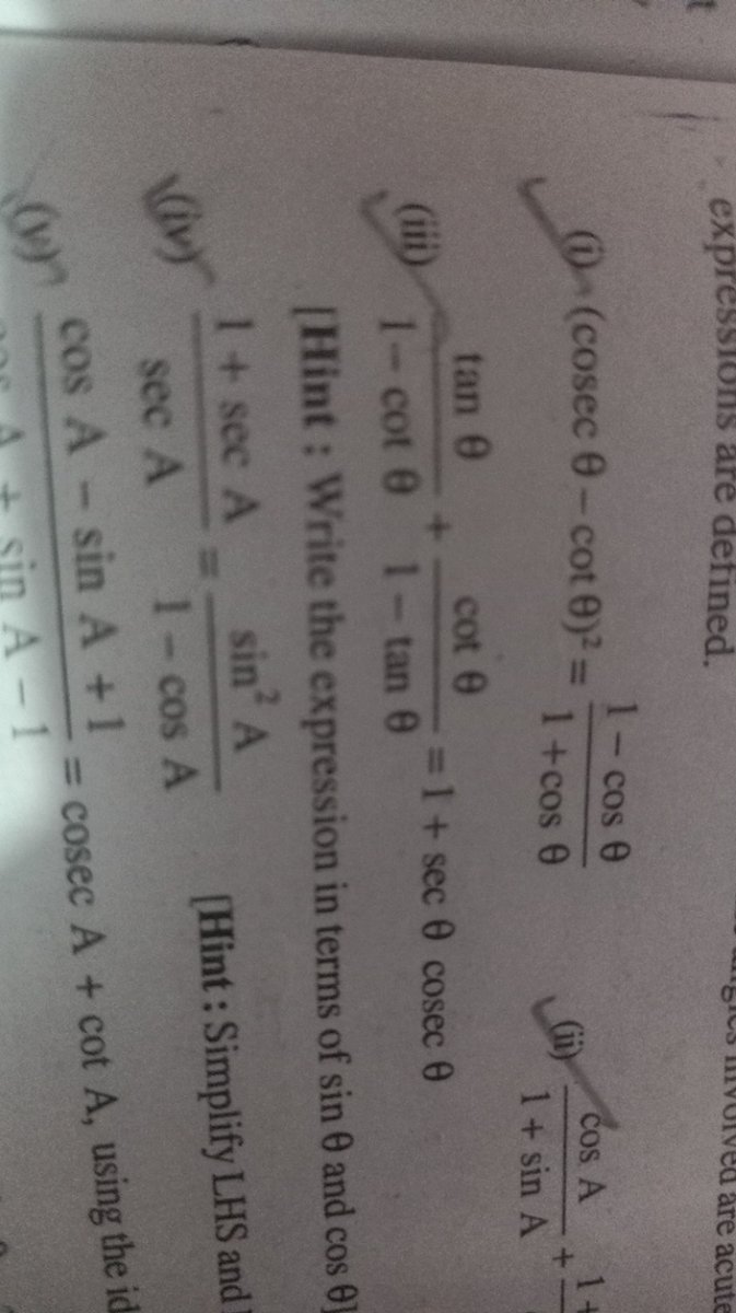 Solve the following trigonometric identities: (i) (\text{cosec } \theta