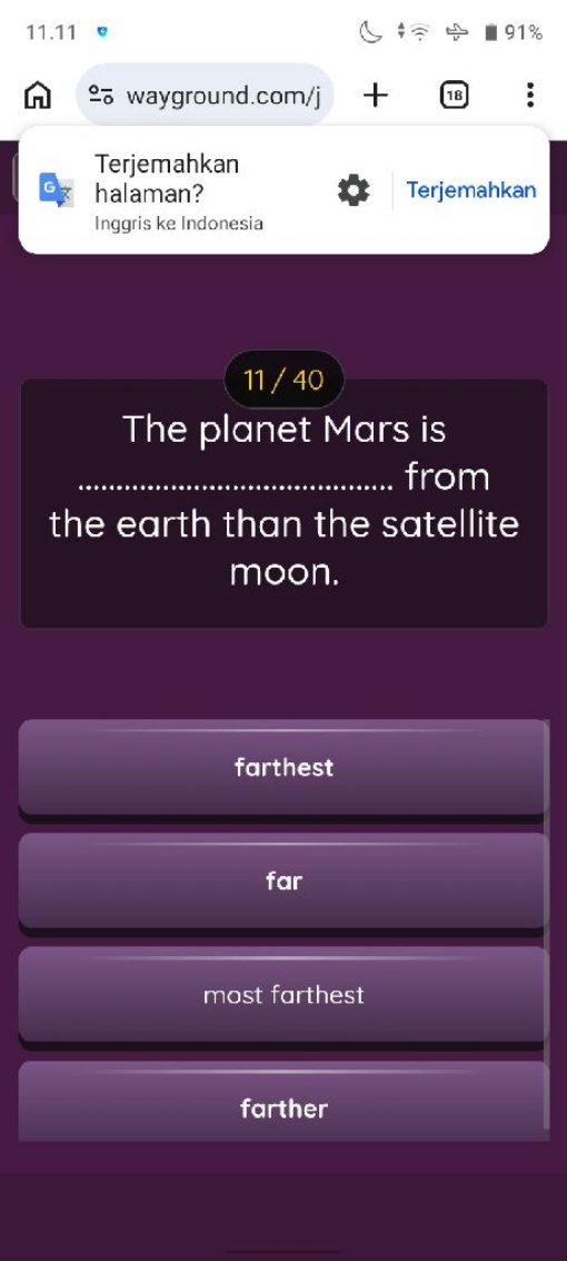 The planet Mars is __ from the earth than the satellite moon. a) farthes..