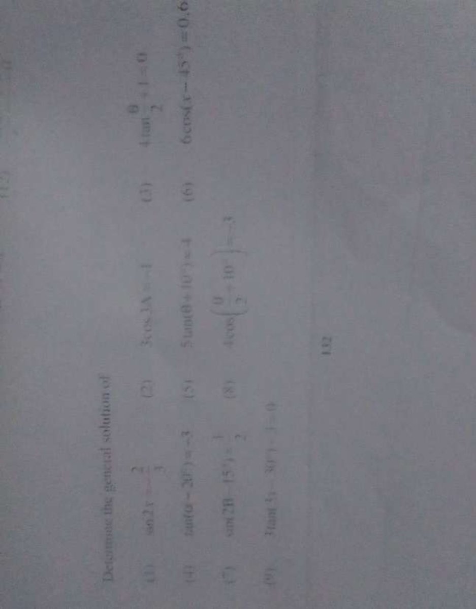 Determine the general solution of: \sin 2x = \frac{2}{3} 3\cos 3A = -1 4..