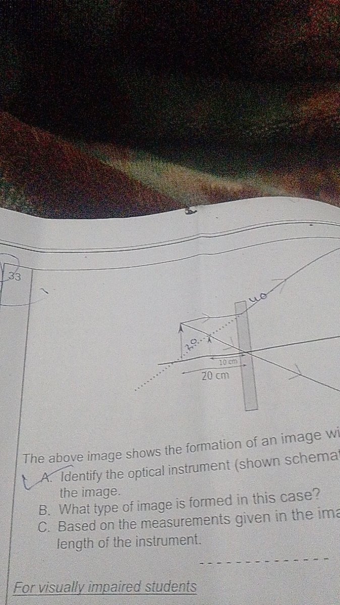 The above image shows the formation of an image. A. Identify the optical