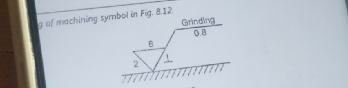 Explain the meaning of machining symbol in Fig. 8.12. [Diagram showing a..