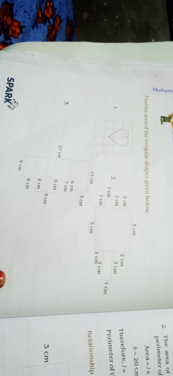 Find the area of the irregular shapes given below. Diagram of an irregul..