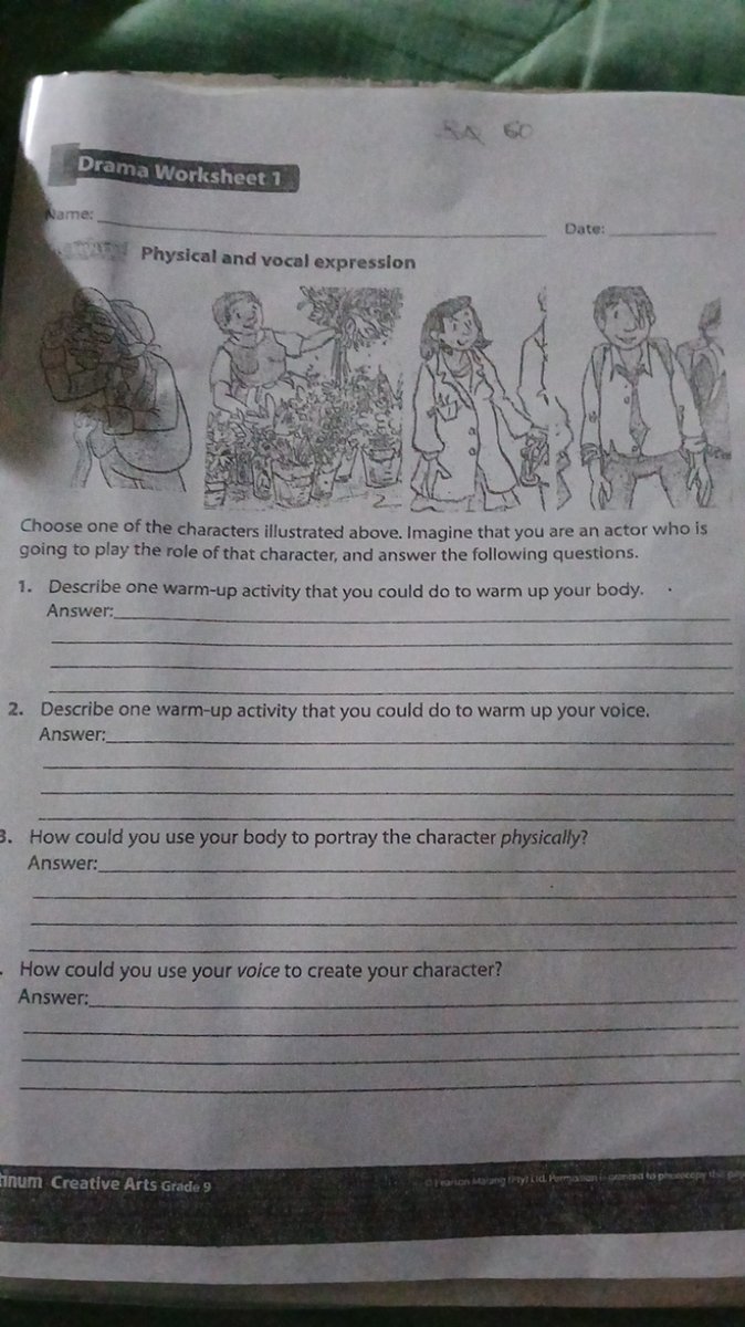 Drama Worksheet 1 Physical and vocal expression Choose one of the chara..