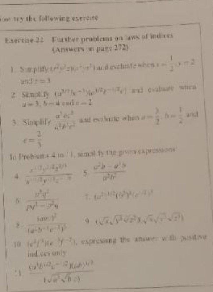 Exercise 22 Further problems on laws of indices (Answers on page 272) Si..