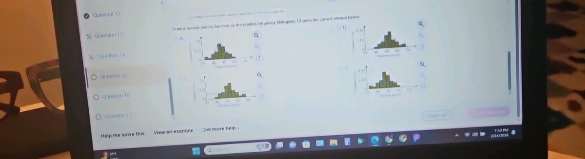 Draw a normal density function on the relative frequency histogram. Choos..
