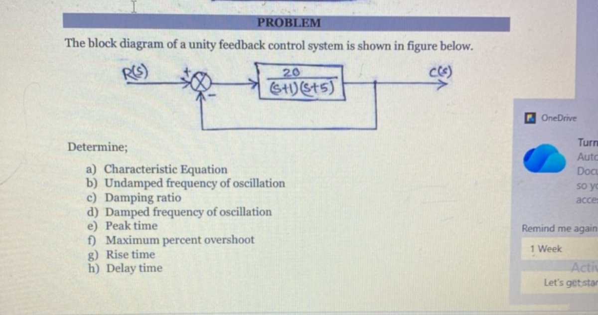The block diagram of a unity feedback control system is shown in figure b..