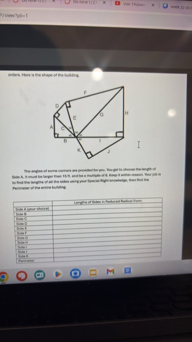 Here is the shape of the building. [Diagram of a building with sides lab..
