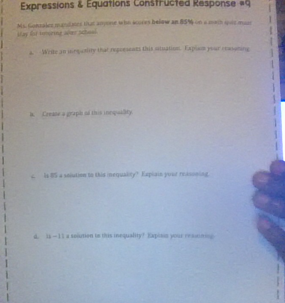 Expressions & Equations Constructed Response #9 Ms. Gonzalez mandates th..