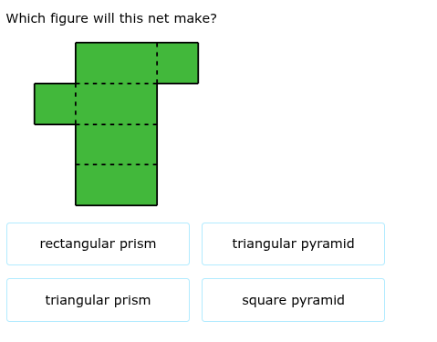 Which figure will this net make? [Image of a net consisting of 6 rectang..