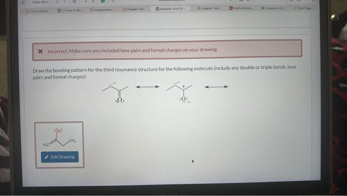 Draw the bonding pattern for the third resonance structure for the follow..