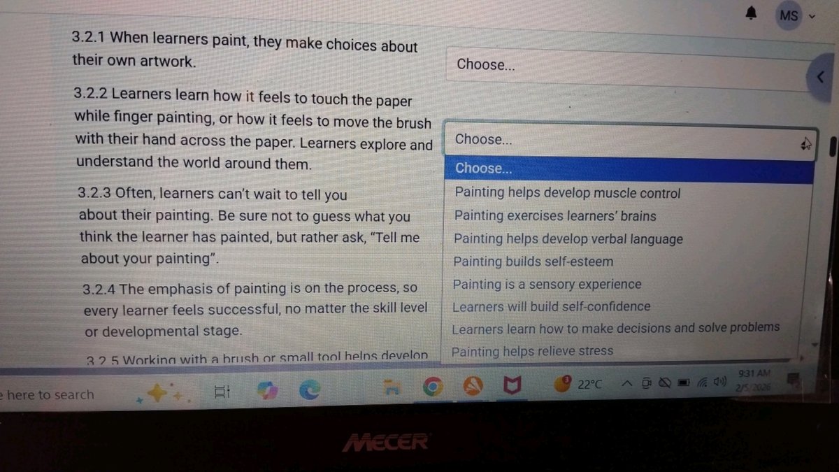 3.2.1 When learners paint, they make choices about their own artwork. 3...