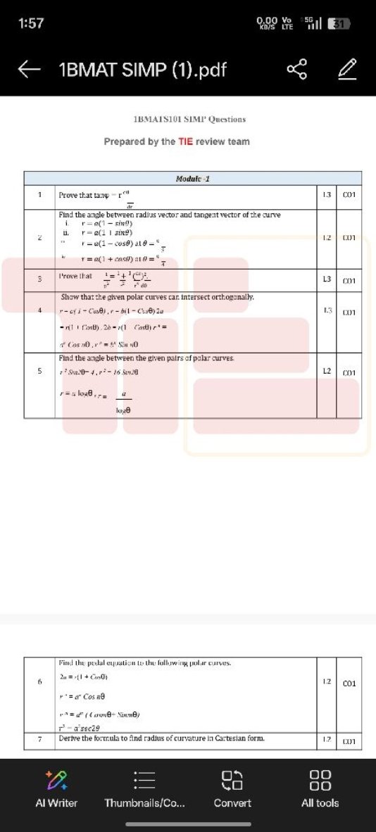 Here are the questions from "1BMATS101 SIMP Questions - Module 1": Prove..