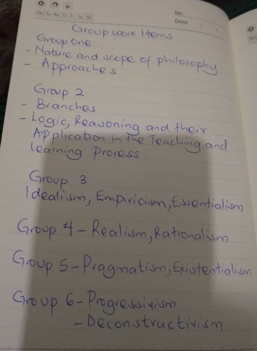 Group work Items Group one. Nature and scope of philosophy Approaches