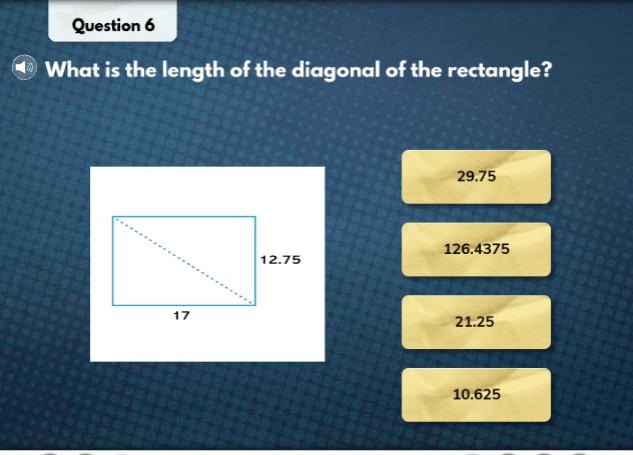 What is the length of the diagonal of the rectangle? (Diagram shows a re..