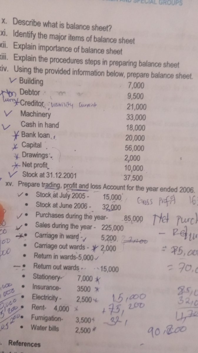 x. Describe what is balance sheet? xi. Identify the major items of balanc..