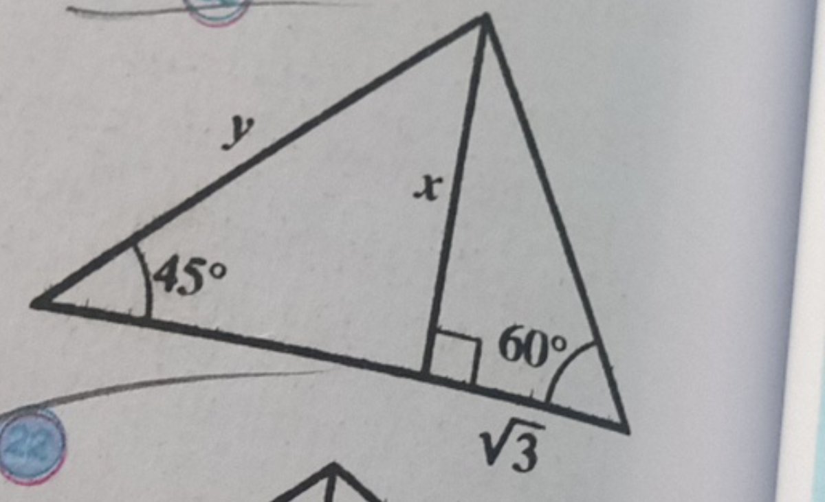 The image shows a triangle divided into two right-angled triangles by an