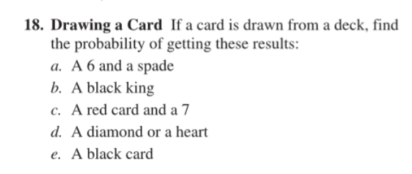 Drawing a Card If a card is drawn from a deck, find the probability of ge..